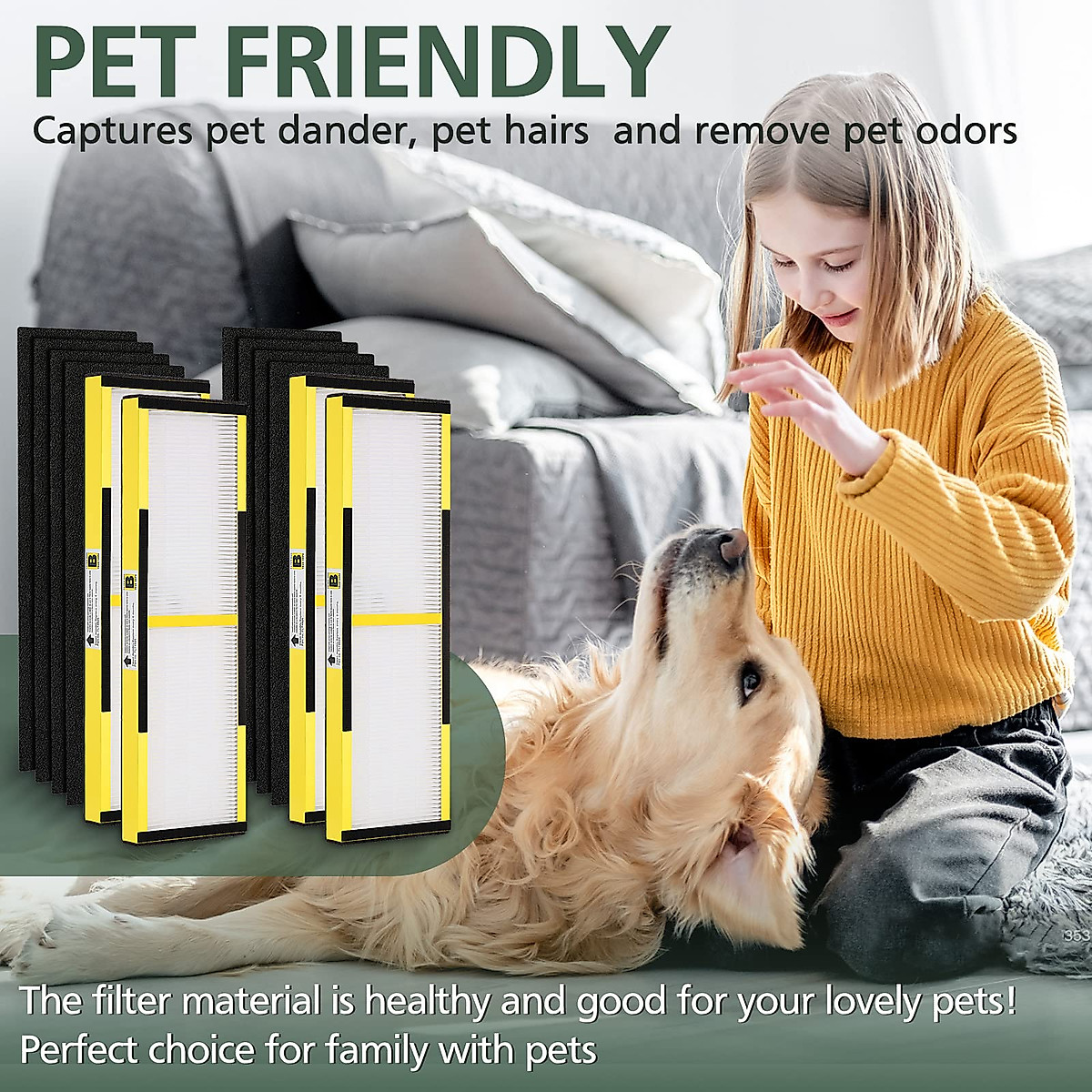 FLT4825 HEPA Filter B Replacement - Compatible with Guardian Air Purifier AC4825 AC4300 AC4800 AC4900 AC4850, 4 Pack Pet-Friendly HEPA with 6 Pre-Filters for Homes, Offices, and Pet Owners