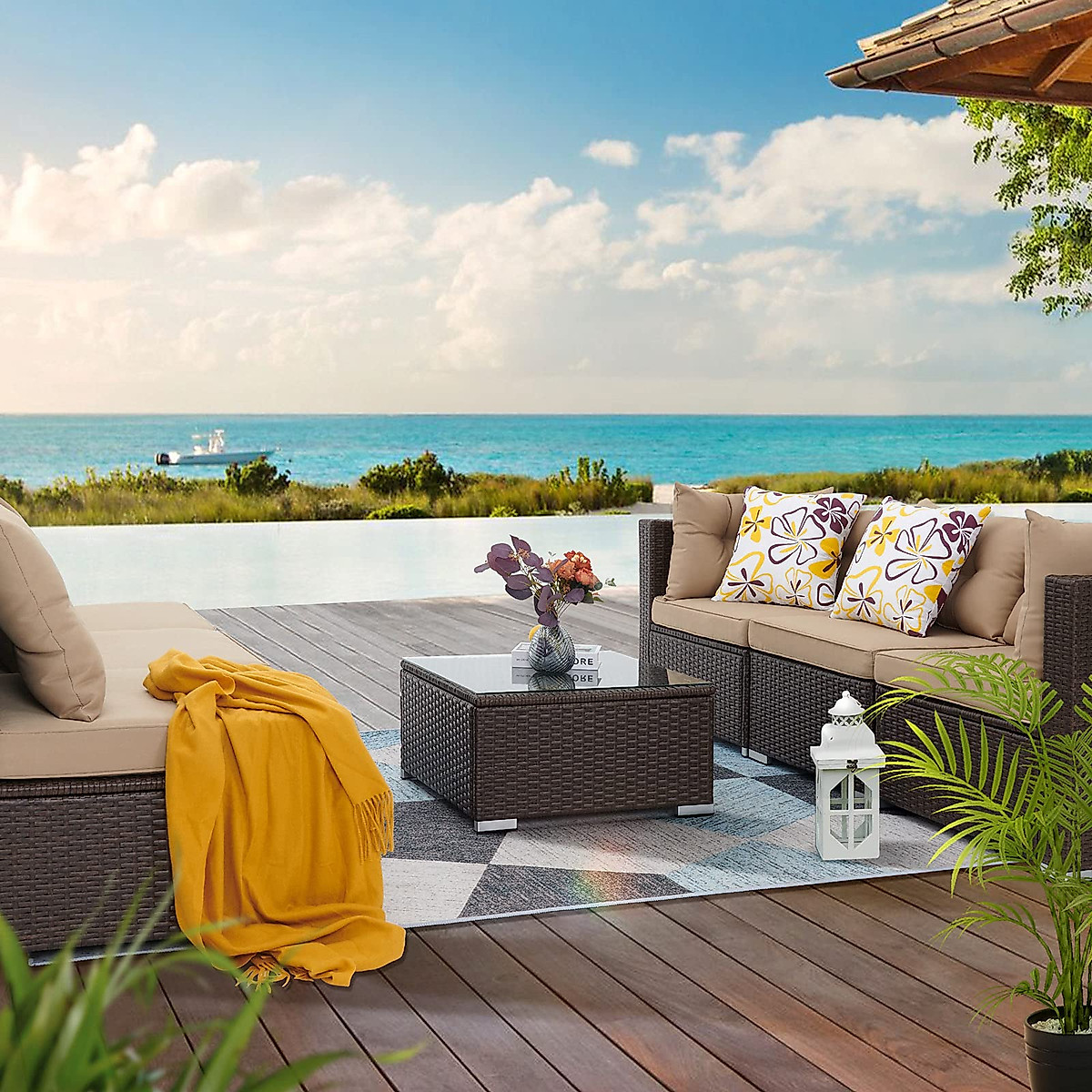 YITAHOME 7 Pieces Patio Furniture Set, All-Weather PE Rattan Conversation Set, Outdoor Sectional Sofa Wicker Outside Couch with Table for Porch Lawn Garden Backyard (Brown)