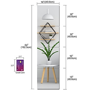 Shatterproof Full Length Mirror Tiles,Mirror for Wall,Full Body Mirror for Kids,Thick 0.12",4 Pcs 15.8"x15.8",Made of Frameless Plexiglass Acrylic Plastic,Wall Mounted for Home Gym,Bedroom,Door