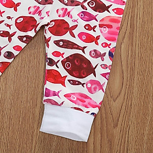 Mioliknya 3PCS Newborn Baby Girl Daddy's Fishing Buddy Short Sleeve Romper Bodysuit Floral Pants Leggings Hat Outfits (Rose Red, 0-3 Months)