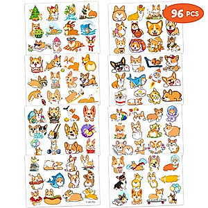 8 Sheet (96Pcs) Corgi Temporary tattoos for Kids, Pet Dog Birthday Party Decorations Favors Supplies Super Cute Tattoos Sticker Gifts for Boys Girls Baby Shower Prizes Rewards Christmas