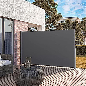 Retractable Side Awning,Waterproof & UV-Resistant,Folding Privacy Screen Room Divider Roll Up Balcony (Gray, 138″x 63″)
