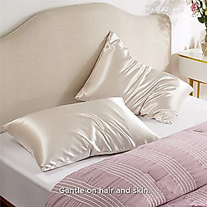 Bedsure Satin Pillowcase for Hair - Beige Satin Pillow Cases Standard Size with Zipper 2 Pack, Similar to Silk Pillow Cases for Skin, Silky & Soft Pillow Covers, Gifts for Her or Him, 20x26 Inches