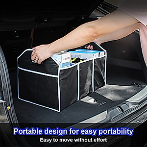 Car Trunk Organizer, Portable Foldable Waterproof Auto Storage Bag with 3 Compartments, Collapsible Cargo Trunk Groceries Organizer, Car Accessories Universal for SUV, Truck, Van, Sedan (Black2)