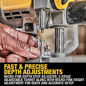 DEWALT Plunge Router 15 AMP, Includes Spindle Lock Button, 1/4” and 1/2” Collets, Built-In LED Light, Corded (DWE625) ,Yellow