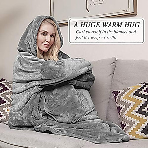 Blanket Sweatshirt Hoodie Blanket, Wearable Blanket Blanket Hoodie for Women, Hooded Blanket Cozy Blanket Women, Super Warm and Oversized Blanket with Sleeves and Giant Pocket (Dark Gray)