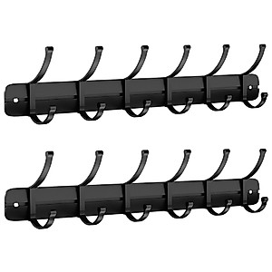 Fayleeko Key Holder for Wall, 13.78 Inch Self-Adhesive Entryway Coat Hooks Wall Mounted, Hats Rack with 6 Hooks to Hang Coat, Keys, Towel and Purse(Black, 2 Pack)