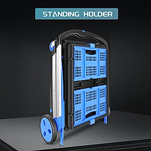 Collapsible Utility Cart,Multi use Functional Shopping Carts with Storage Crate Adjustable Moving Cart Folding Trolley Lightweight, Storage Cart with Removable Basket Carries