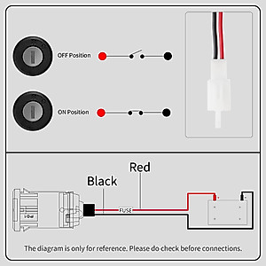 Ignition Key Switch Lock 2 Wire - Key Switch Starter Parts for Electric Trike and Scooter, Golf Carts, Bikes