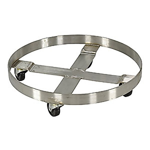 Vestil DRUM-SS-55-H Stainless Steel Mobile Drum Dolly, 800 lbs Capacity, 6" Height
