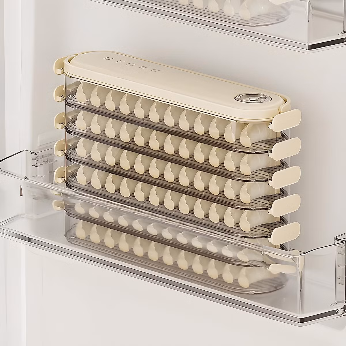 Fridge Storage Boxes With Lids, Dumpling Box Refrigerator Organizer Stackable Storage with Lids, Portable Multi Layer Quick Frozen Food Storage Container for Kitchen Fridge (transparent, 6 layer)