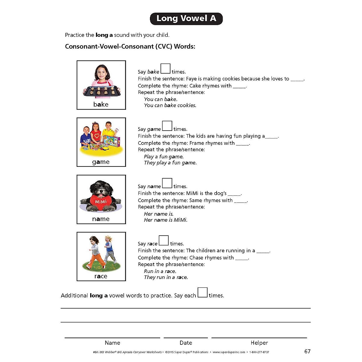 Super Duper Publications | Webber® Big Apraxia Carryover Worksheets | Educational Resource for Children