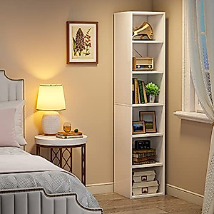 LITTLE TREE 70.9 Inch Tall Narrow Bookcase, Corner Bookshelf 6 Tier Cube Display Shelf Storage Organizer for Small Space