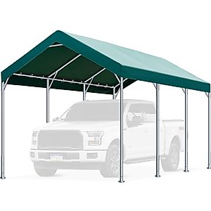FINFREE 10 x 20 ft Heavy Duty Carport Car Canopy, Garage Shelter for Outdoor Party, Birthday, Garden, Boat, Adjustable Height from 9.5 ft to 11 ft,Green