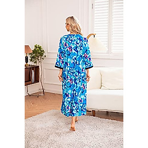 Ekouaer House Dresses for Womens Robe Long Zip Up House Coat Half Sleeve Night Gowns Comfy Sleepwear Print Loungewear
