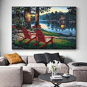 Stamped Cross Stitch Kits for Adults Beginners Evening Lake Forest Rest Time Pattern 11CT Pre-Printed Fabric Embroidery Arts and Crafts Kit Needlepoint Starter DIY Wall Decor, 16 x 20 inch