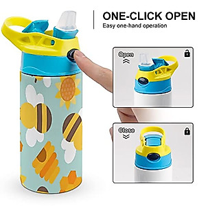 Thermos Cup 500Ml Bee Flower Insulated Water Bottle With Straw For Sports And Travel 7.5x2.7 in