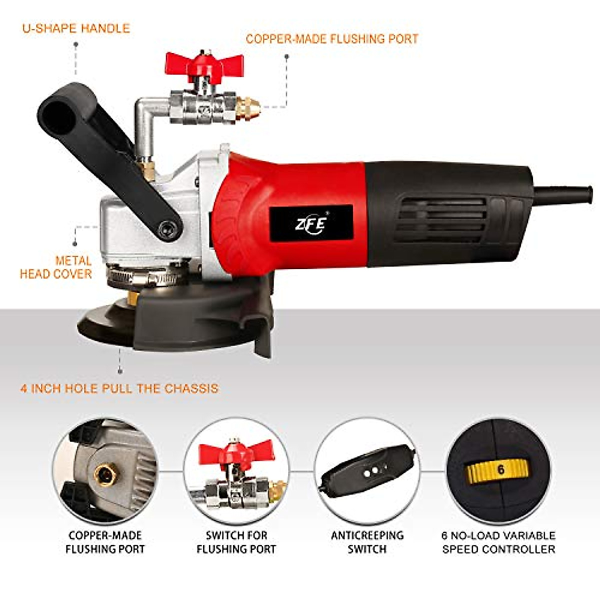 ZFE 800W/110V Variable Speed 4'' Wet Polisher / Grinder & Granite Diamond Polishing Pads Concrete Polisher Stone Polisher for Granite/Marble/Concrete/Stones