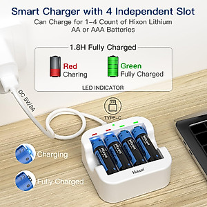 Hixon 1.5V Rechargeable AA Lithium Batteries,8 Pack Double A Li-ion Batteries with Ultra Fast AA Battery Charger,3500mWh High-Capacity Long-Lasting,Max 3A Current[8AA+1Charger]