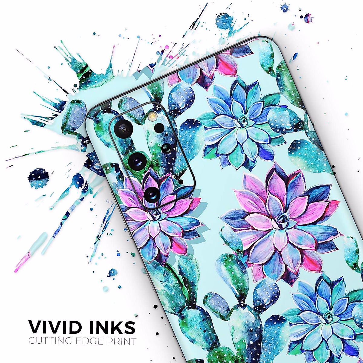 DesignSkinz Watercolor Cactus Succulent Bloom V14 Protective Vinyl Decal Wrap Skin Cover Compatible with The Samsung Galaxy S20 (Screen Trim & Back Glass Skin)