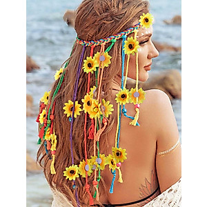 DRESBE Flower Headband Colorful Tassel Headbands Hawaii Beach Hairbands Hippie Rave Hair Accessories for Women (Daisy)