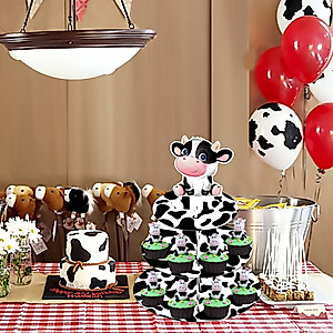 Farm Animal Cow Print Cupcake Stand Cow Party Decoration 3-Tier Cow Cupcake Holder Cardboard Cupcake Stand Cow Themed Party Decoration for Baby Shower Birthday Party Supplies