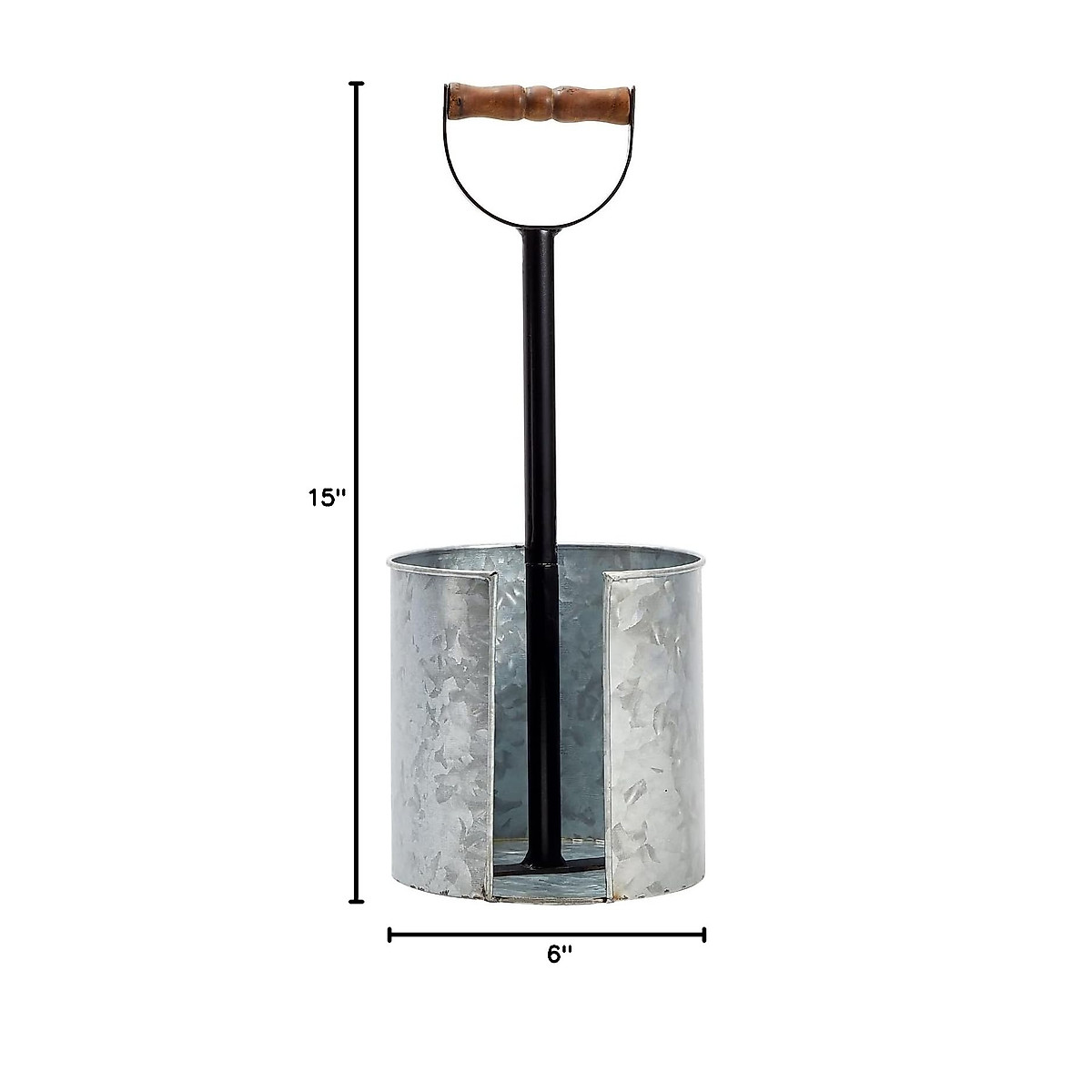 Kitchen Paper Towel Holder for Countertop with Wooden Handle, Galvanized Farmhouse Decor (6 x 16 in)