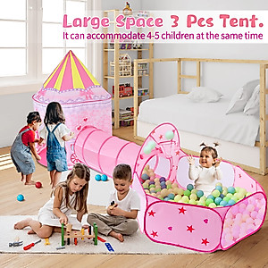 LOJETON 3pc Princess Fairy Tale Kids Play Tent, Oval Crawl Tunnel, Ball Pit for Toddlers, Indoor Outdoor Playhouse Castle Toys, Baby Boys Girls for 3 4 5 6 7 Years Old (Balls Not Included)