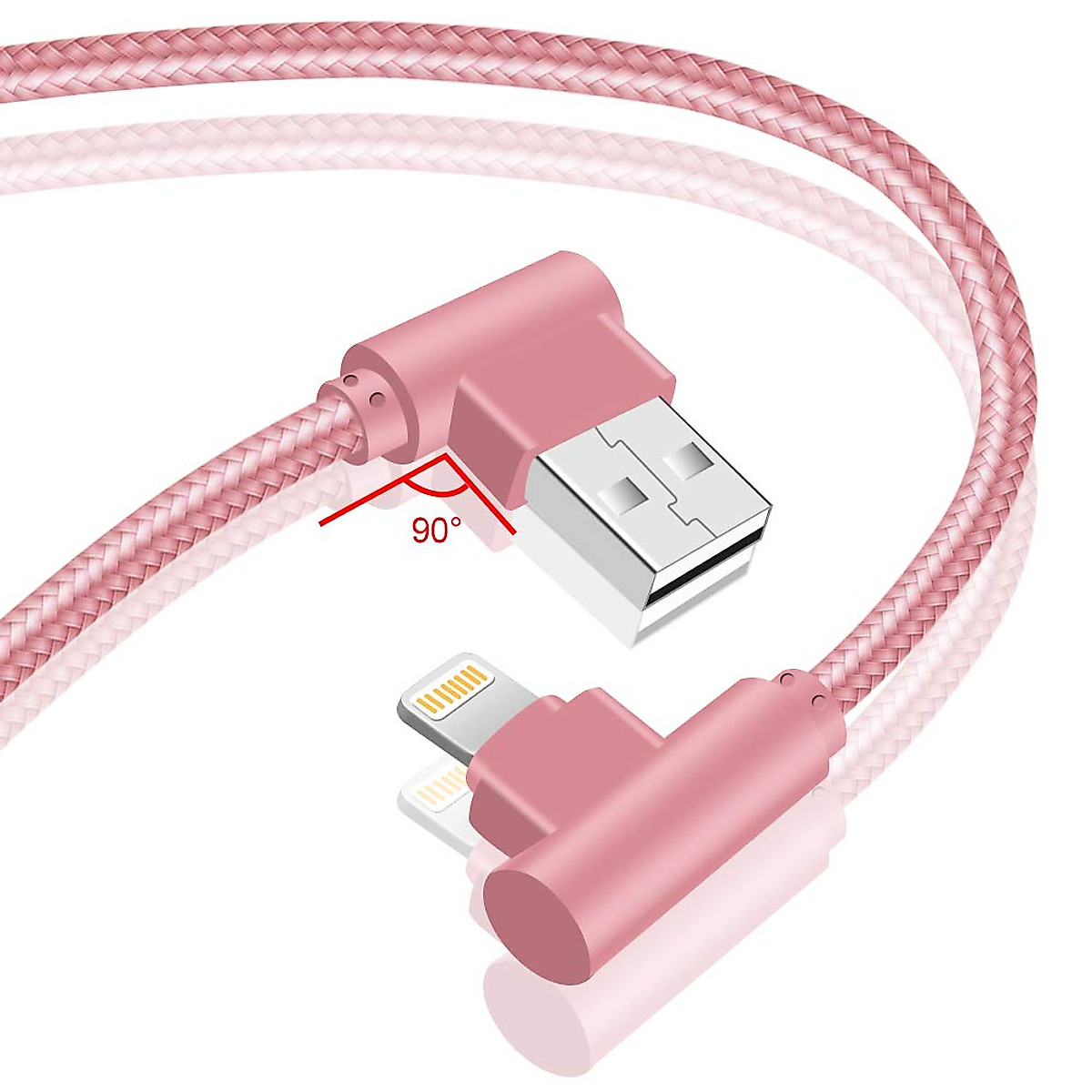 Quickeep Lightning Cable 10ft 90 Degree iPhone Charger 3 Pack Right Angle iPhone Charging Cable Nylon Braided Fast Charge Cord Compatible with iPhone 14/13/12/11/ XS/XR/X/8/7/6 (Rose Gold)