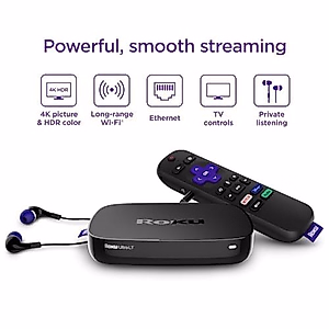 Roku Ultra LT 4K/HDR/HD Streaming Player with Enhanced Voice Remote, Ethernet, MicroSD with Premium 6FT 4K Ready HDMI Cable