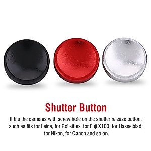 3PCS Camera Button, Aluminium Alloy Shutter Button with Concave Surface, Fits for Cameras with Screw Hole on The Shutter Release Button (Red Black Silver)