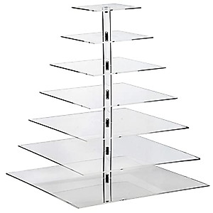 TABLECLOTHSFACTORY 7 Tier Square Heavy Duty Acrylic Crystal Glass Clear Cupcake Dessert Decorating Stand for Birthday Xmas Party Wedding