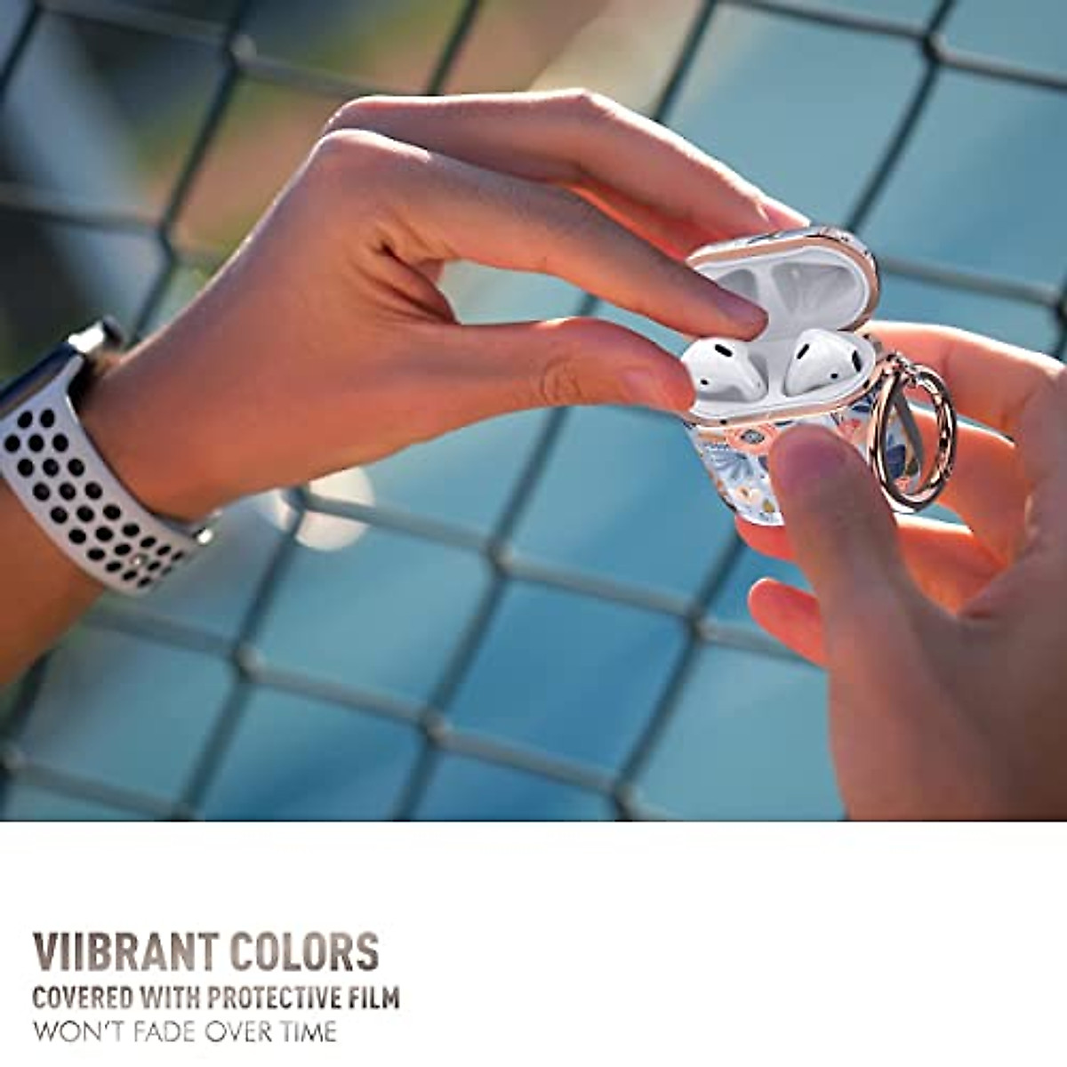 wenew Protective Airpods Case Cover Designed for Apple Airpods 2 & 1, Cute Fadeless Patterns Shockproof Hard Case Cover with Portable Keychain Clip for Girls Kids Women Men (Blue)