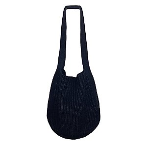 Women Retro Summer Hobo Bag Trendy Knitted Shoulder Bags Mesh Hollow Tote Bag Fairycore Grunge Aesthetic Beach Purse (Black)