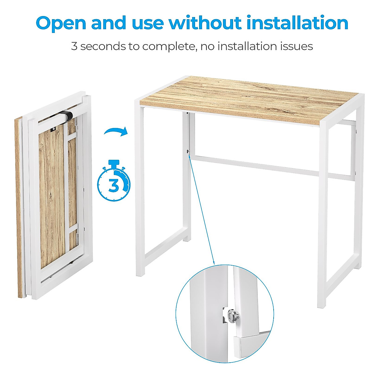 GreenForest Folding Desk No-Assembly, 31.5 in Small Desk for Small Spaces, Computer Desk for Home Office, Space Saving Foldable Table, Study Writing Desk, Oak White