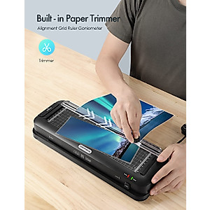 SINOPUREN Laminator Machine, 9-Inch Thermal Laminator, Personal 3-in-1 Desktop Laminating Machine Built-in Paper Trimmer Punch and Corner Rounder with 10 Pouches Sheets for Home Office School - Black