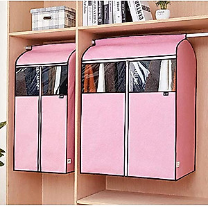 QYQS Clearly Organized Suit Bags Breathable Dust Cover Garment Shoulder Covers Bag Garment Bags Cover for Coats Jackets Dress Storage-Pink_52×52×85cm