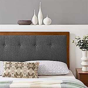 Modway Draper Tufted Queen Fabric and Wood Headboard in Walnut Charcoal