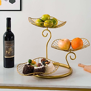 Peifly Gold Fruit Bowl,3-Tier Decorative Fruit Basket Fruit Stand Holder for Kitchen Counter Holder for Vegetables Bread Snack