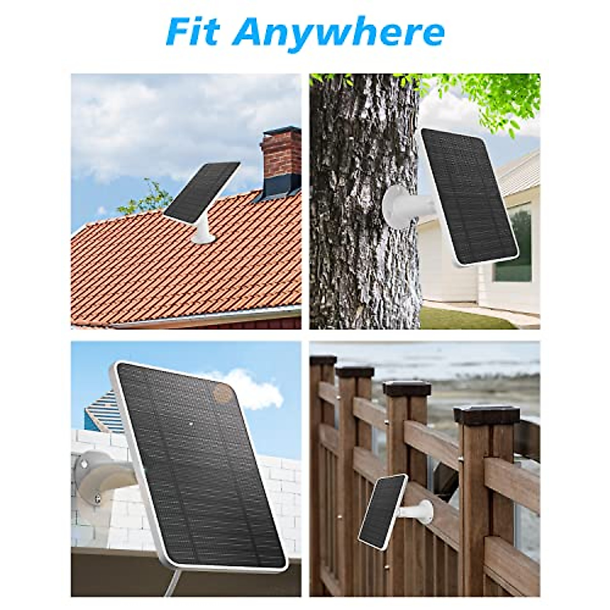 Solar Panel Charger Compatible with Arlo Ultra/Ultra 2/Pro 3/Pro 4/Pro 3 Floodlight Security Camera, 5V 4W Solar Panels Charging IP65 Weatherproof w/ 9.8ft Charging Cable Adjustable Wall Mount, 3 Pack