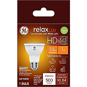 GE Lighting 45441 Relax HD LED (50-Watt Replacement) 500-Lumen PAR20 Bulb with Medium Base, Soft White, 1-Pack