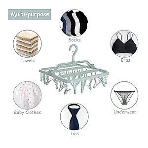 OIPKKUI Clothes Drying Racks, Foldable Laundry Drying Hanging Rack with 32 Clips Foldable Laundry Clip Hanger Underwear Hangers for Socks Towels Bras (Light Green)