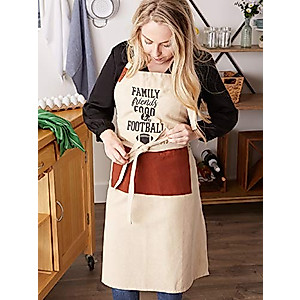 DII Fall Football Kitchen Collection Family Friends & Food, Chef Apron, Dish Towel, Pot Holder Set, 3 Count