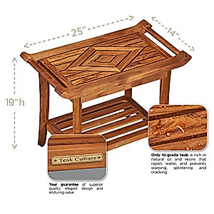Luxury Teak Shower Bench Stool Seat Chair with Leveling Feet, Waterproof, Teak Oil Finish, Large, 25x19x14, for Bathroom, Spa, Sauna, Pool Deck, Patio, Garden, RV, from Our Diamond Collection