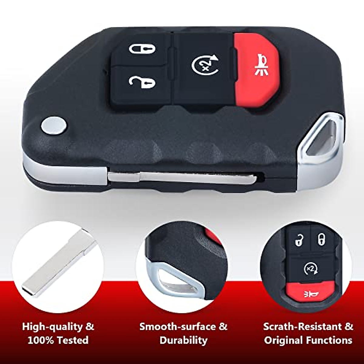 Aichiyu 3+1 Buttons Flip Smart Remote Key Fob Replacement Fits for Jeep Wrangler 2018-2022 Gladiator 2019-2022, FCC ID: OHT1130261, P/N: 68416784AB , 68416784AA , 68416784