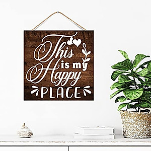 This Is My Happy Place Wood Signs Home Décor Rustic Signs Motivational Wood Home Sign for Dinning Room Laundry Pantry 12x12in