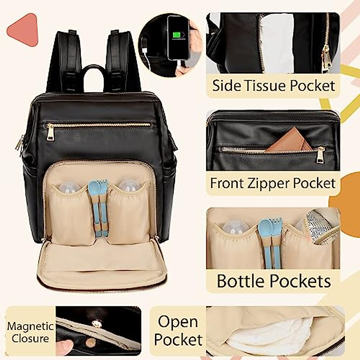 Omanmoli Diaper Bag Backpack Leather Diaper Bag Backpack Baby Bag Small Diaper Bag Mini Diaper Bag Tote