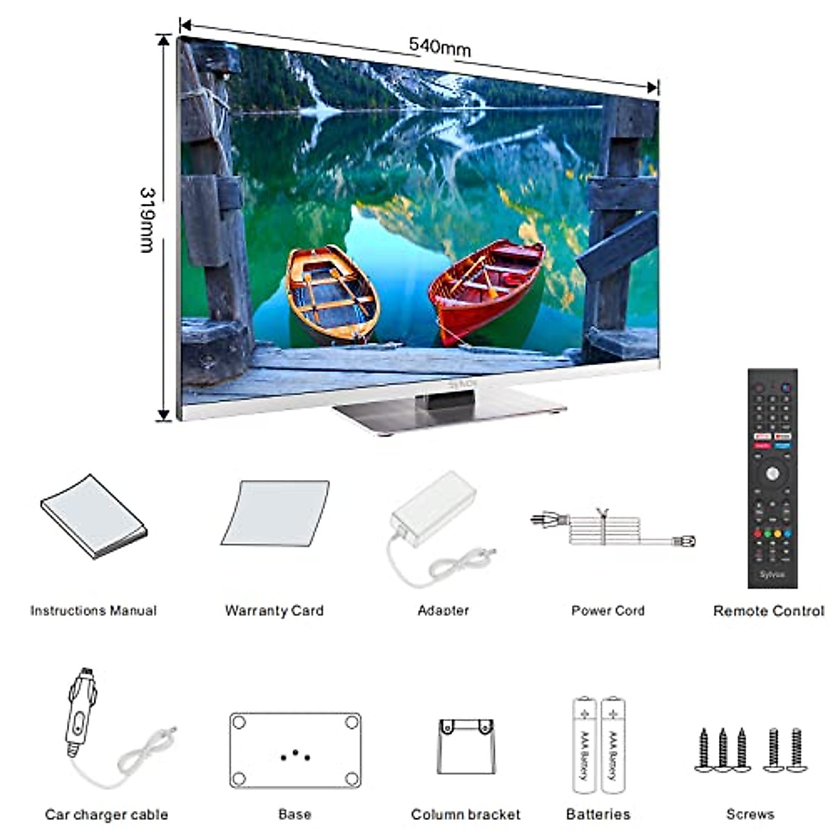 SYLVOX 24 Inch TV 12 Volt Smart TV FHD 1080P Digital Video Disc Player Built-in ARC CEC WiFi Wireless Connection Support, Suitable for RV Camper Kitchen Bedroom Boat(Limo Series),Black