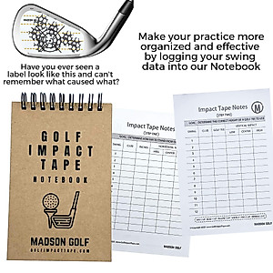 Madson Golf Club Impact Tape Labels, Swing Trainer Bundle with Training Aids Face Stickers, Variable Height Tees, Setup Measuring Tape and Practice Journal (Right-Hand Golfer)