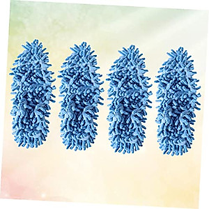 HEMOTON 4 Pcs Cleaning Mops Floor Cleaner Mop Floor Mops Mop Socks Slippers Socks Washable Mop Floor Cleaning Slipper Lay Shoe Cover Dust Mop Slipper Mop Cap Dust Collector Detachable Blue